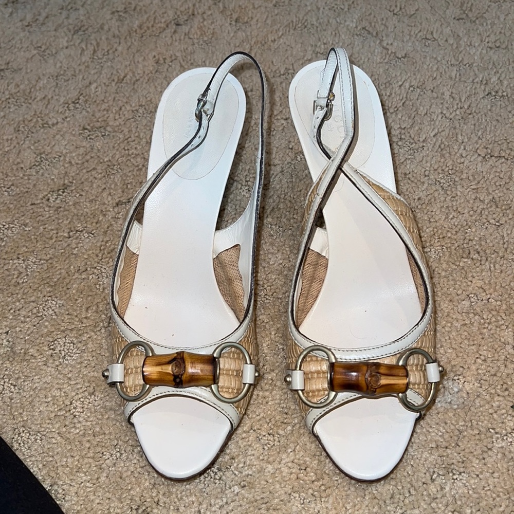 Gucci Bamboo Slingback Sandal Heel Beige So Beautiful - Gem